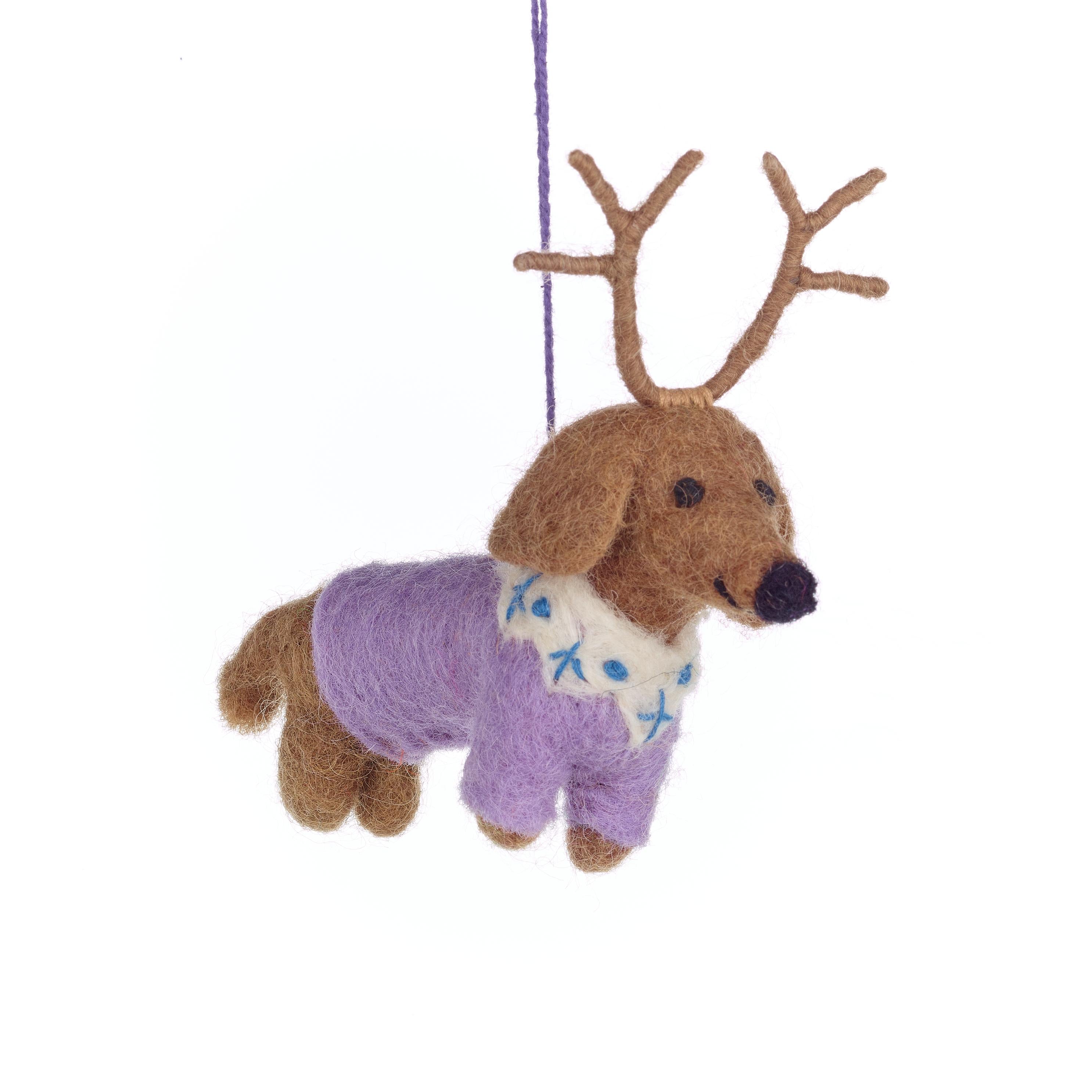 Handmade Felt Rudy Dachshund Christmas Hanging Decoration | Heart of ...